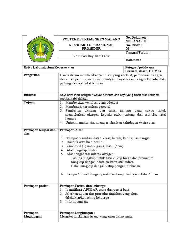 Sop Resusitasi BBL | PDF | Pengembangan Diri