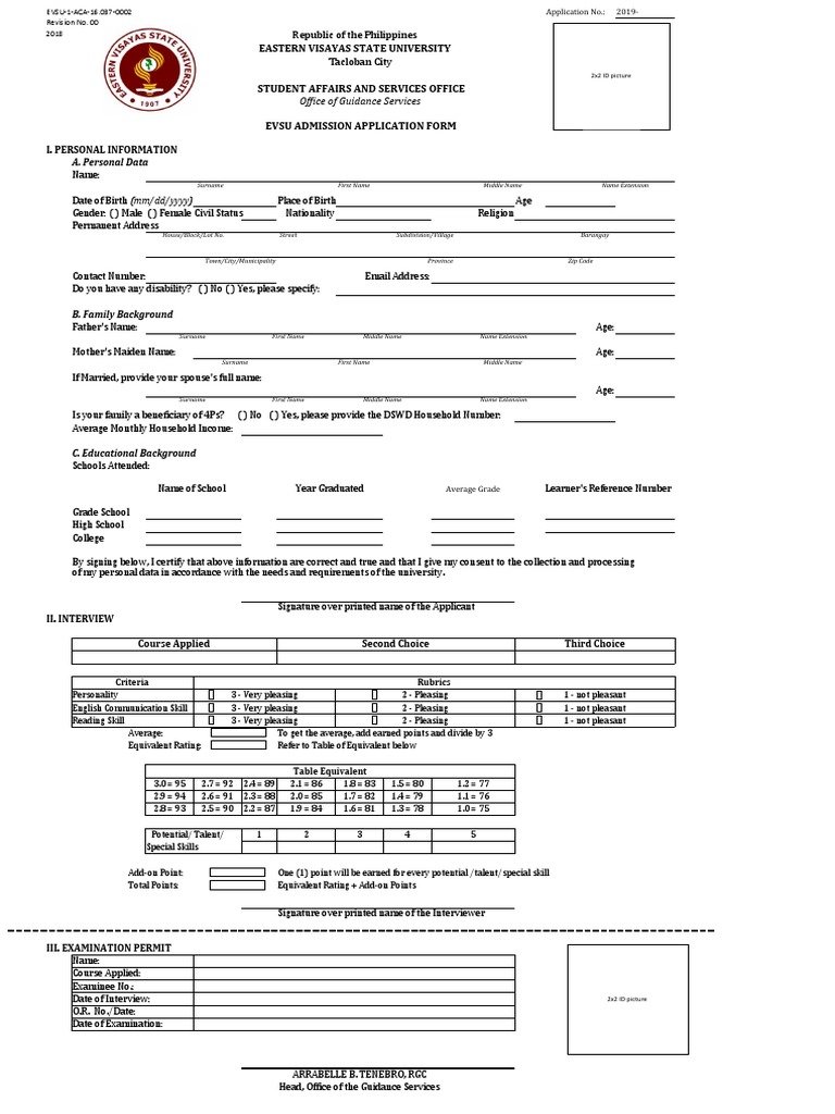 Evsu Admission Form | PDF