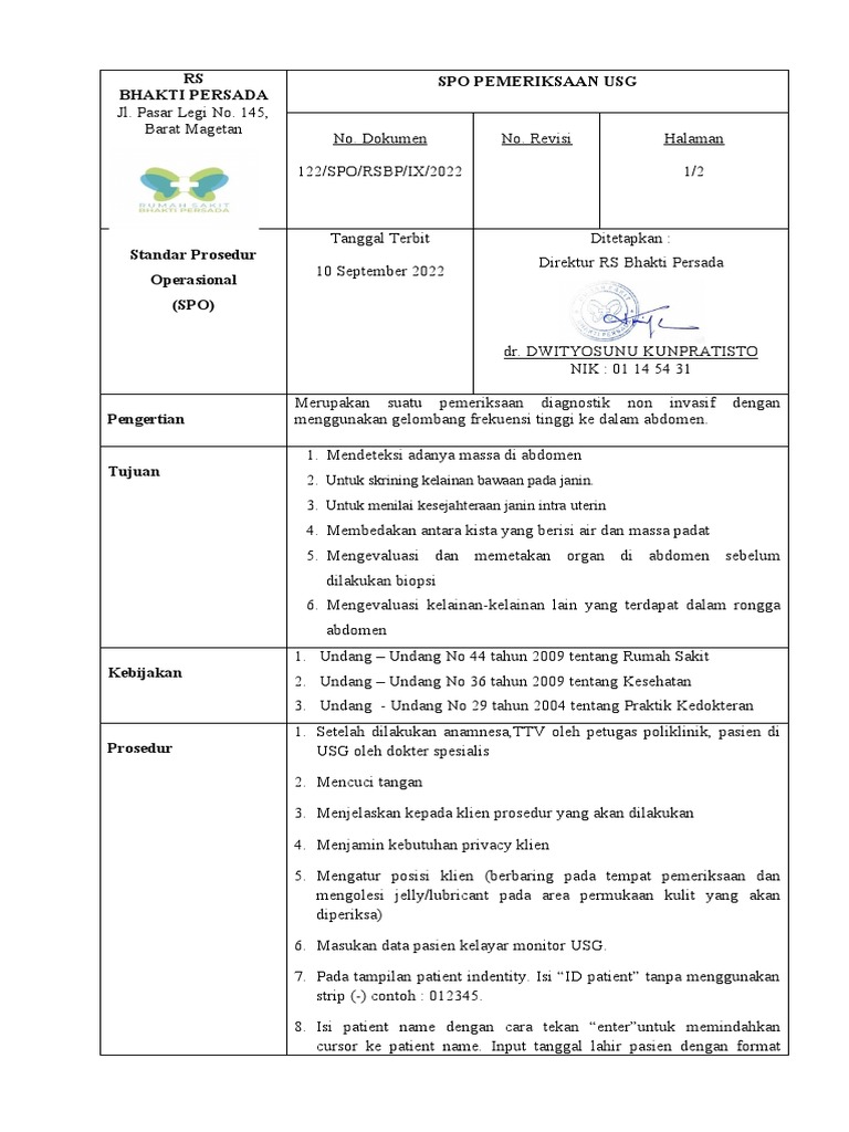 Spo Pemeriksaan Usg | PDF