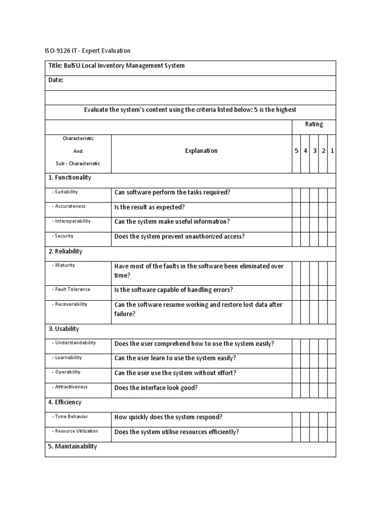 Evaluation Form | PDF | Usability | Reliability Engineering