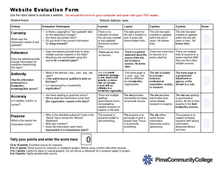 Website Evaluation Form Example | PDF | Expert | Communication