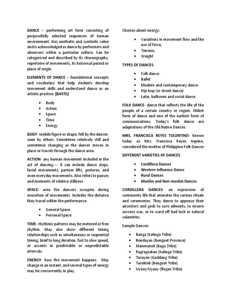 Pe Reviewer Dance - Folkdance | PDF | Dances | Foot