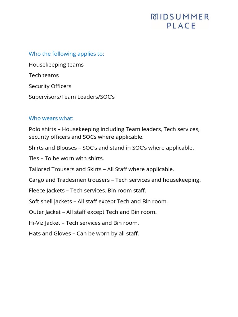 Staff Uniform Guidelines | PDF