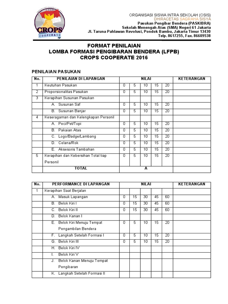 Format Penilaian Lomba Paskibra 2023 | PDF