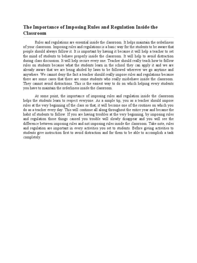 The Importance of Imposing Rules and Regulation Inside The Classroom | PDF