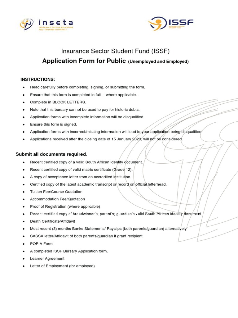 INSETA ISSF Bursary Application Form 2023 | PDF | Identity Document ...