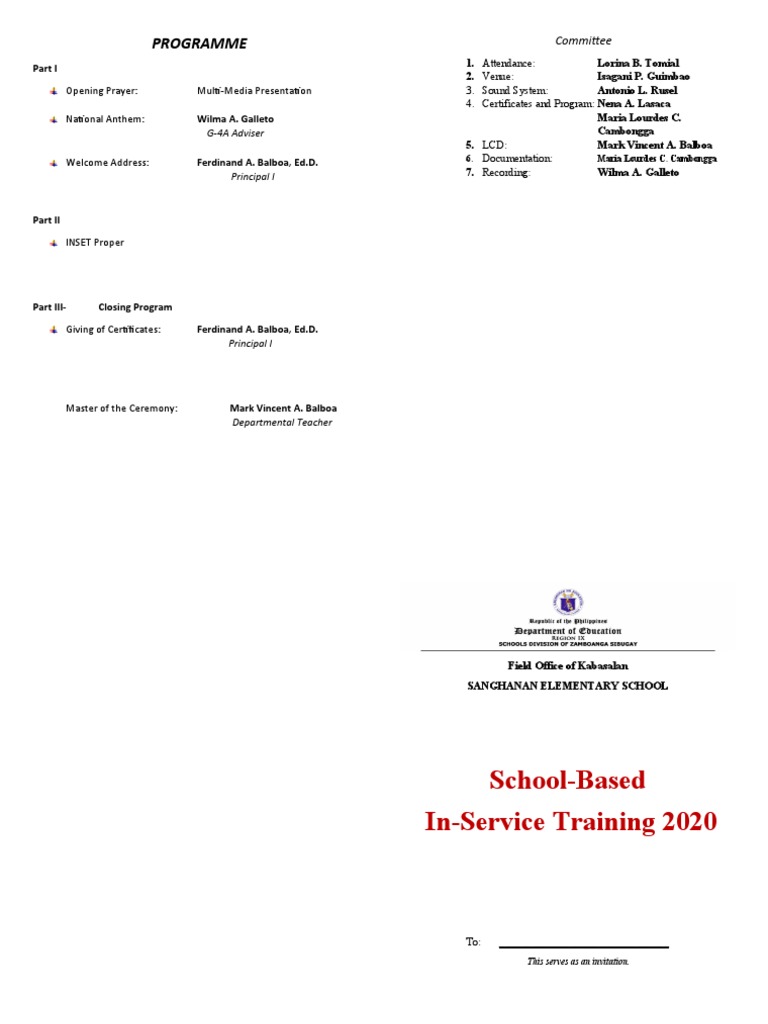 School-Based In-Service Training Committee Roles and Responsibilities | PDF