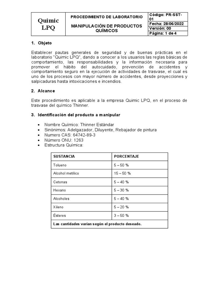 Manipulacion de Productos Quimicos | PDF | Química Manipulacion de Productos Quimicos | PDF | Química