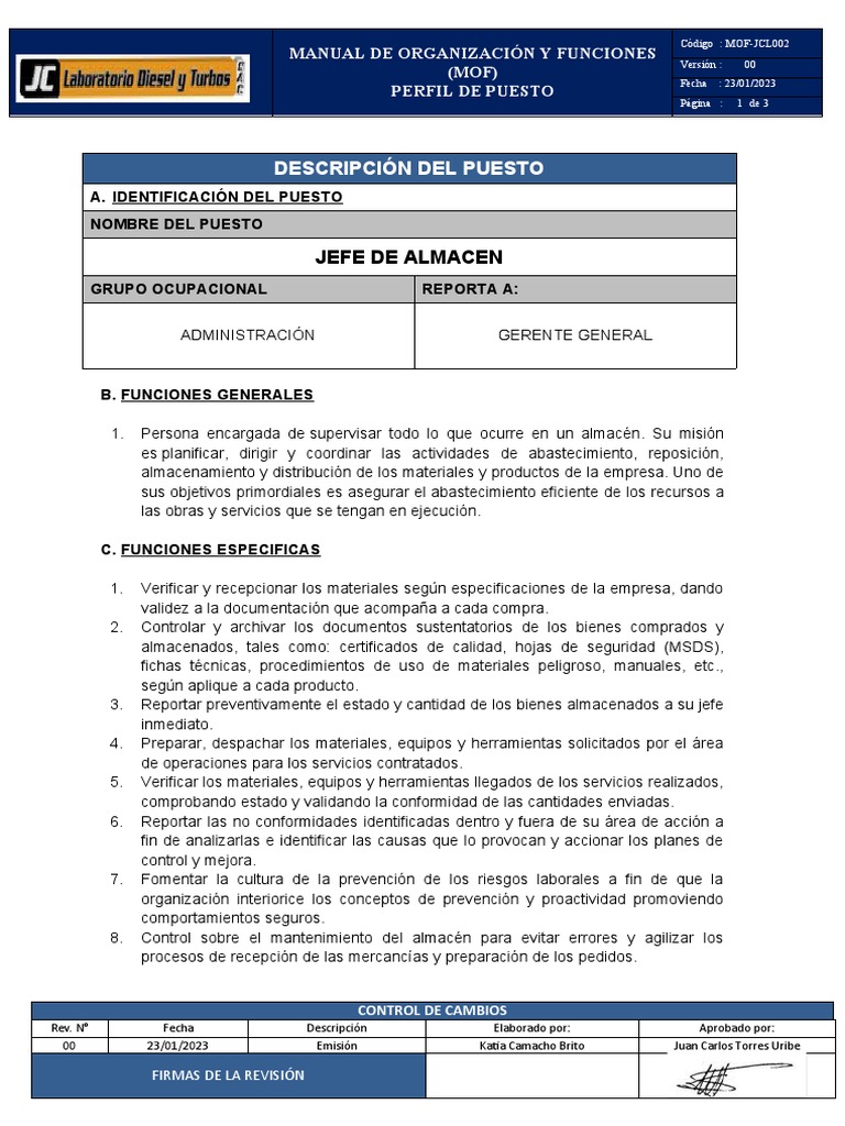 Perfil Jefe de Almacén: Funciones y Requisitos | PDF | Logística | Almacén