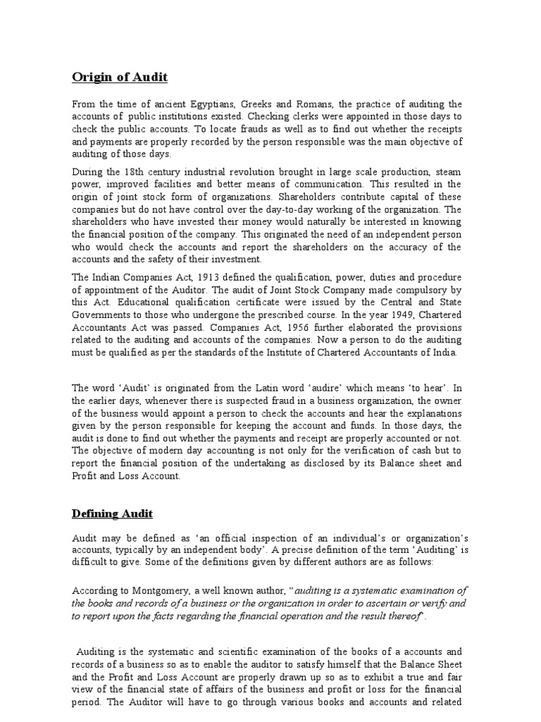 Meaning Scope Origin Of Auditing Pdf Audit Debits And Credits