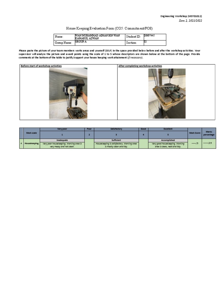 Housekeeping Evaluation Form-Drilling | PDF
