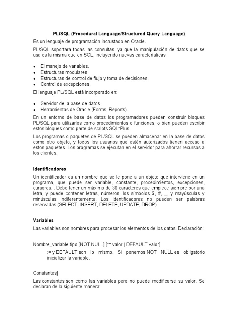 PL SQL | PDF | Pl / Sql | Programación de computadoras