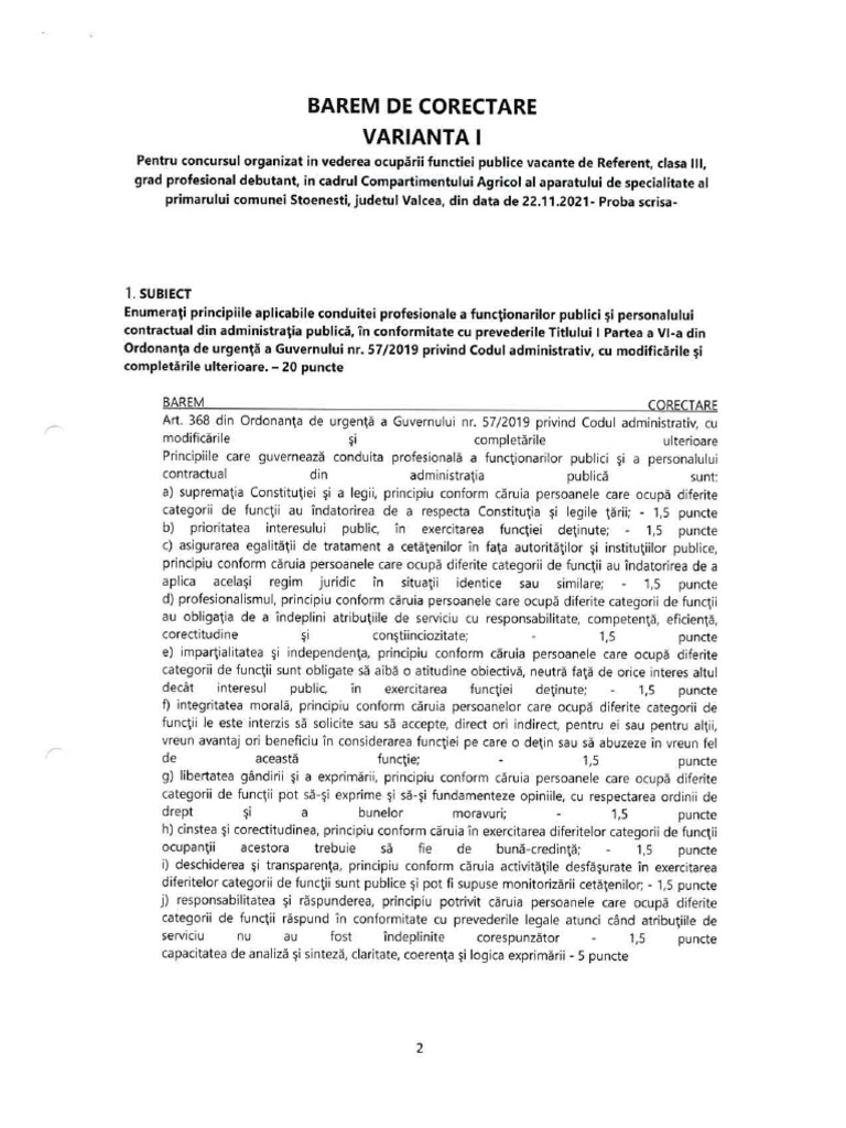 Barem Corectare | PDF