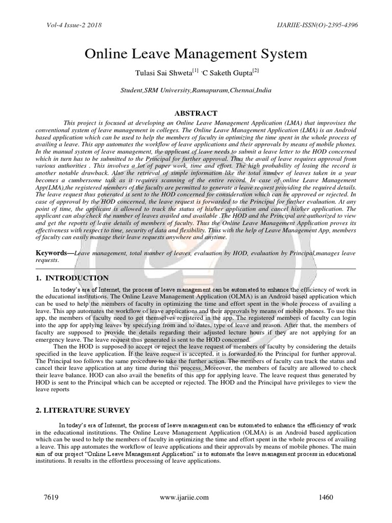 Online Leave Management System Ijariie7619 | PDF | Application Software ...