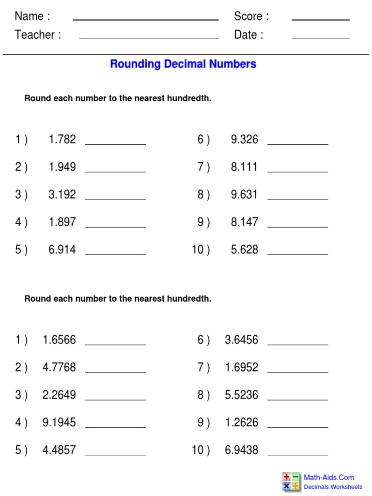 Rounding Decimals Practice - Grades 4, 5, 6 | PDF | Home & Garden