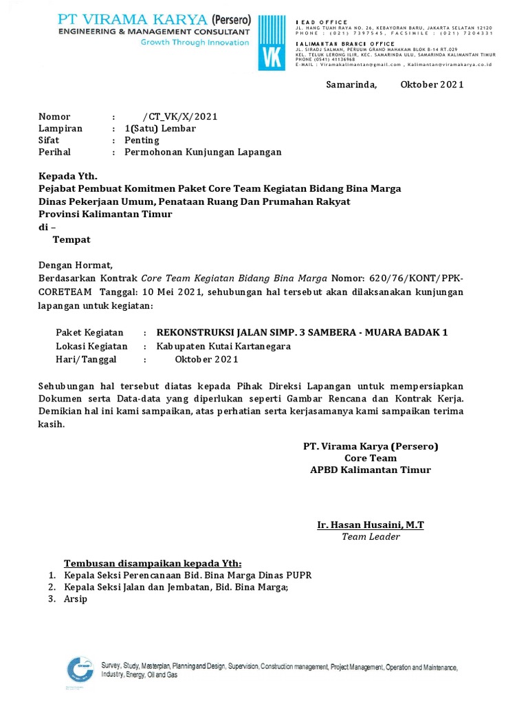 (DRAFT) Surat Permohonan Kunjungan Lapangan All | PDF