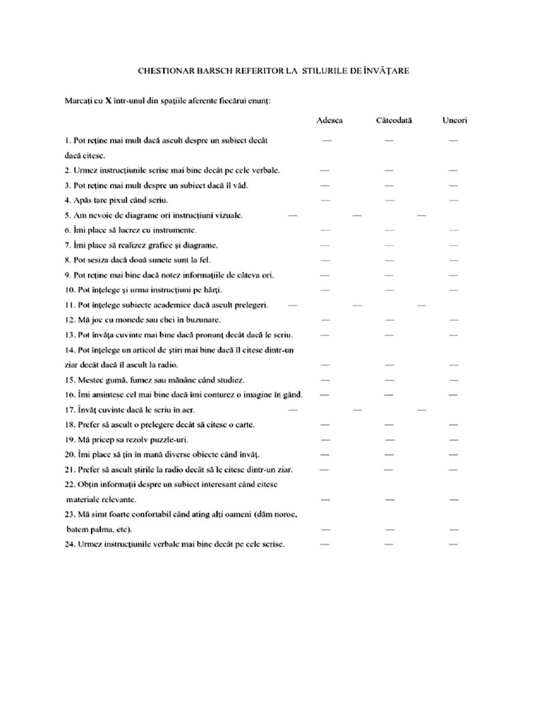 Chestionar Stilurile de Învățare | PDF