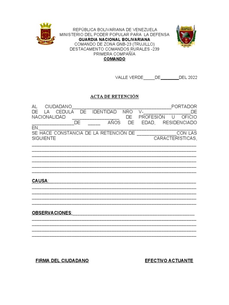 Formato Acta de Retencion | PDF