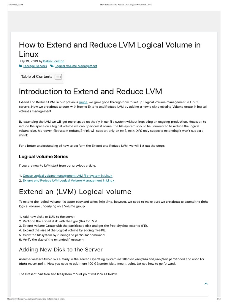 How To Extend and Reduce LVM Logical Volume in Linux | PDF