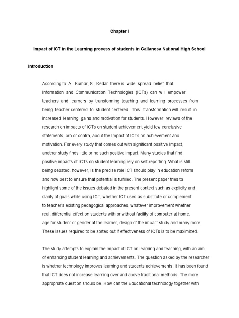Chapter I of Impact of ICT in The Learning Process of Students in ...
