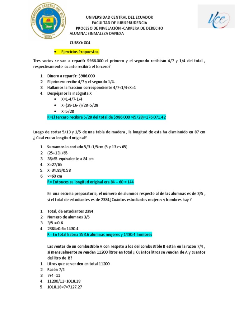 Deber de Matematicas Ejercicios Matematicas Propuestos Hoy | PDF