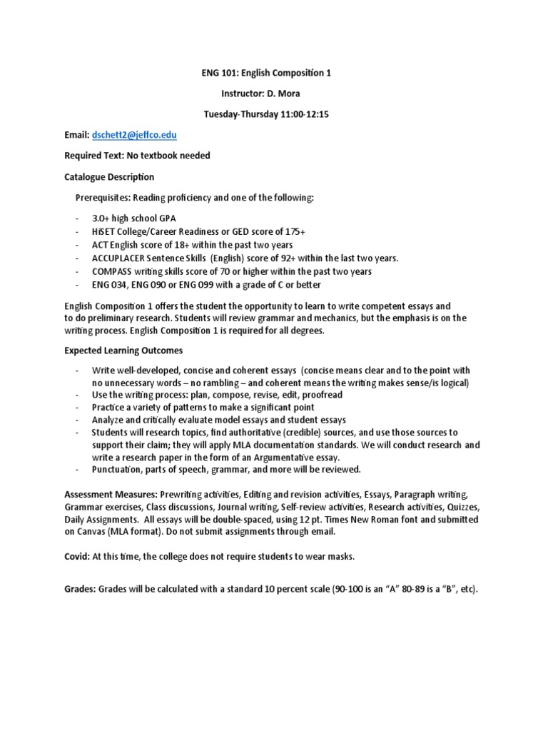 ENG 101 English Composition Course Guide | PDF | Essays | Academic ...
