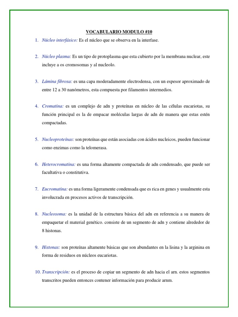 VOCABULARIO MODULO 10 (Resuelto) | PDF | Adn | Rna