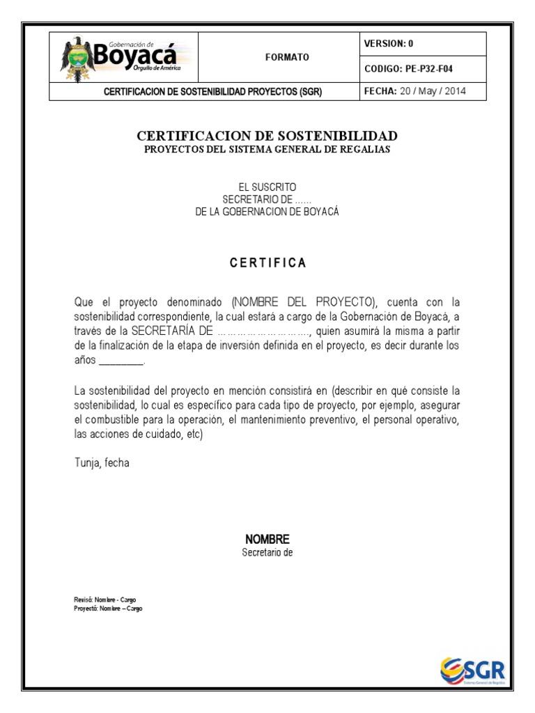 Pe-P32-F04 Certificaci N de Sostenibilidad0 | PDF