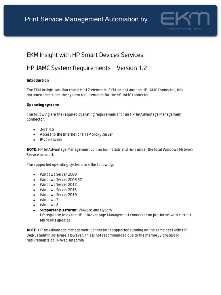 EKM Insight HP JAMc Requirements | PDF | Port (Computer Networking ...