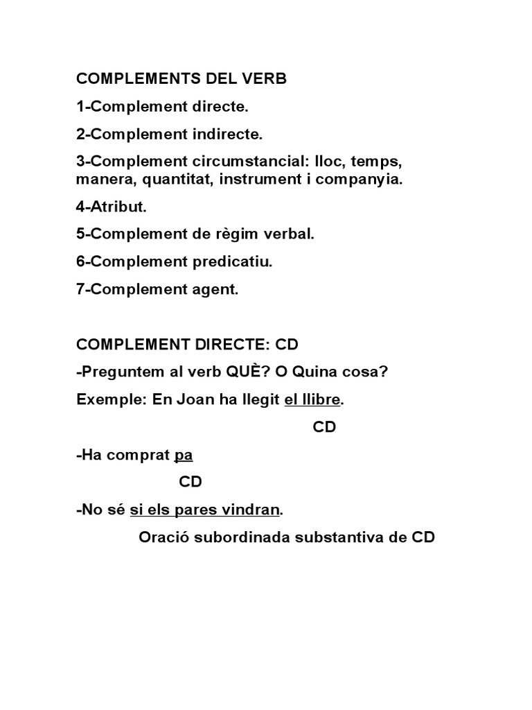 COMPLEMENTS DEL VERB (1) | PDF