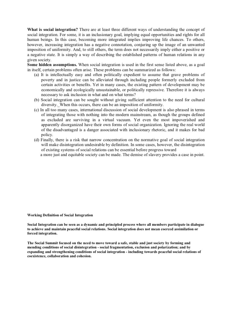 Understanding Social Integration in Sociology | PDF | Social Network ...