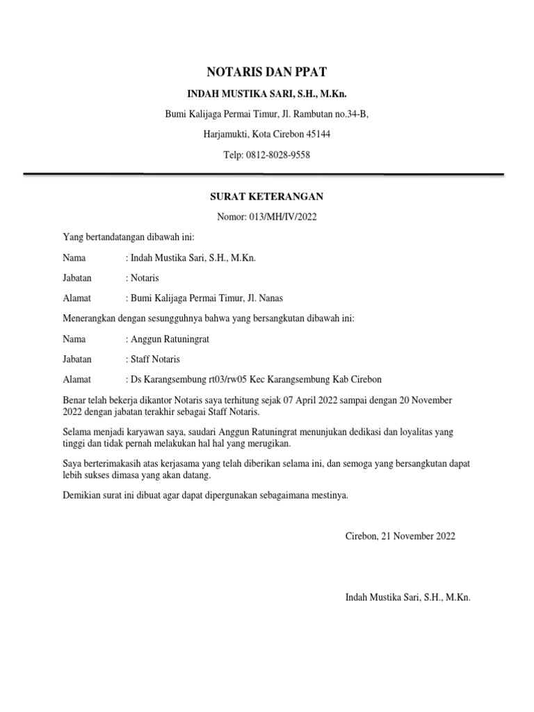 Surat Paklaring Anggun NOTARIS DAN PPAT | PDF
