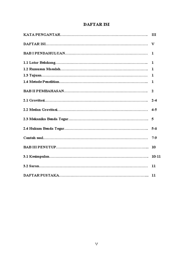DAFTAR ISI Makalah Fisika Dasar I Gravitasi | PDF