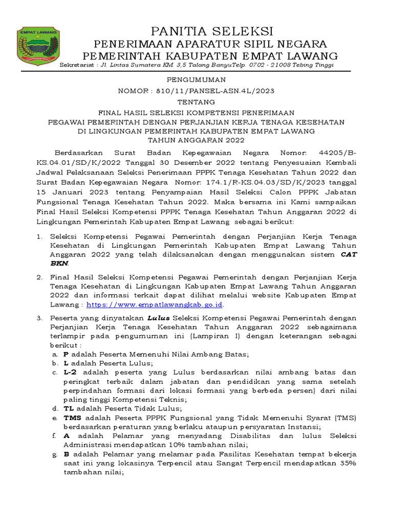 Pengumuman Pemberkasan PPPK Tenaga Kesehatan | PDF