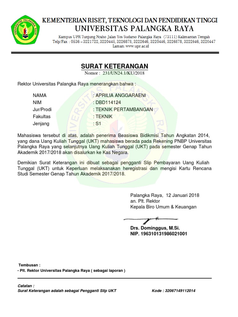 APRILIA ANGGARAENI - Slip - Pengganti - Bukti - Pembayaran - Ukt | PDF