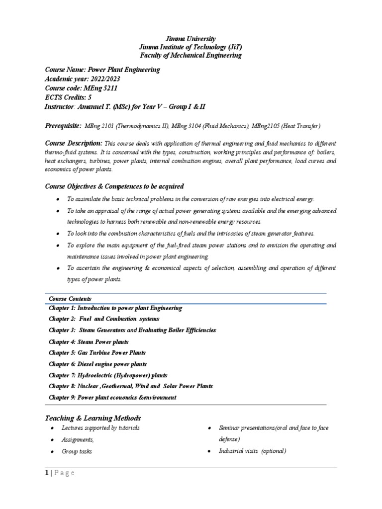 Power Plant Course Outline 2022 | PDF | Power Station | Boiler