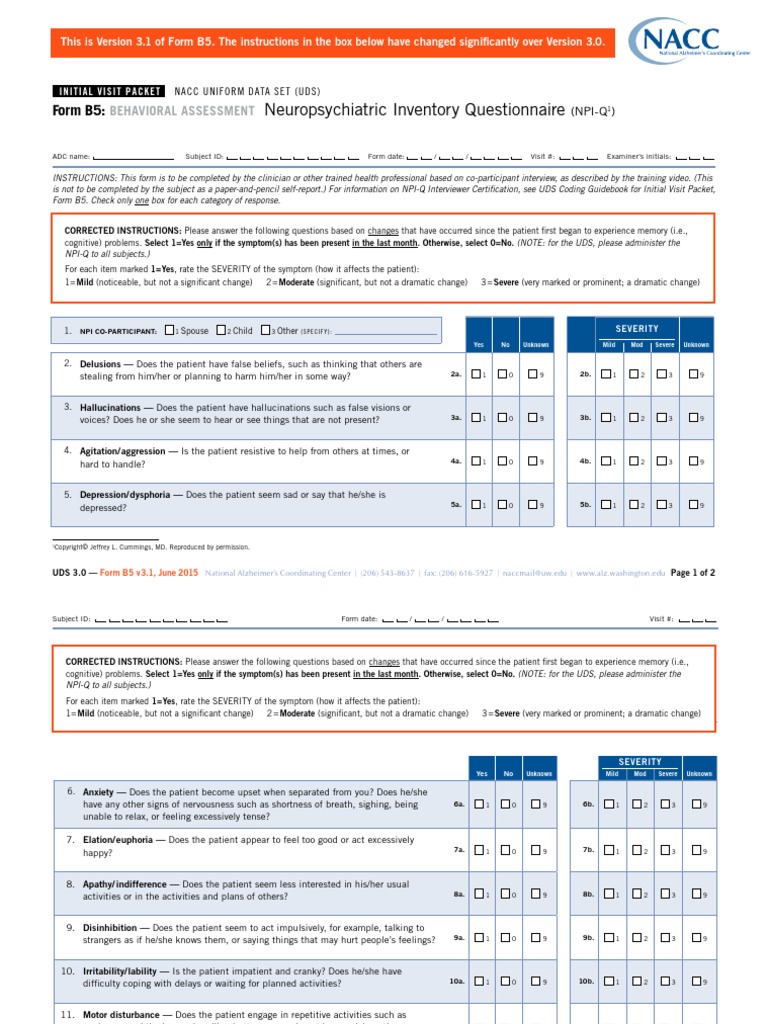 Form b5s NPI-Q | PDF | Hallucination | Causes Of Death
