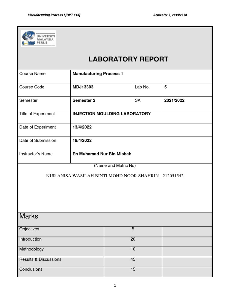 (212051542) Lab 5 - Injection Moulding Laboratory | PDF | Economic ...