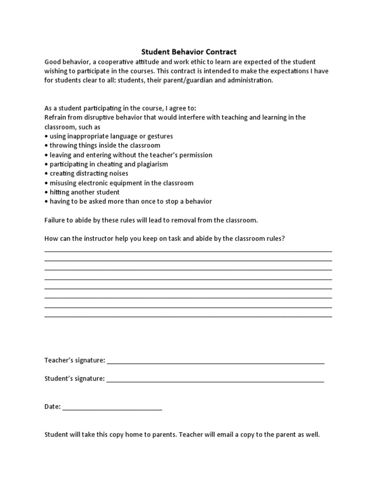 Student Behavior Contract | PDF