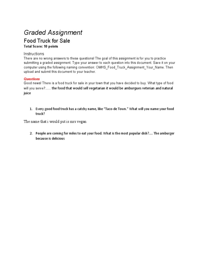 Graded Assignment: Food Truck For Sale | PDF