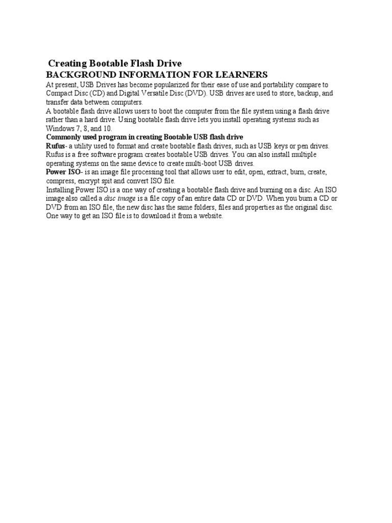 Creating Bootable Flash Drive | PDF | Usb Flash Drive | Computer File