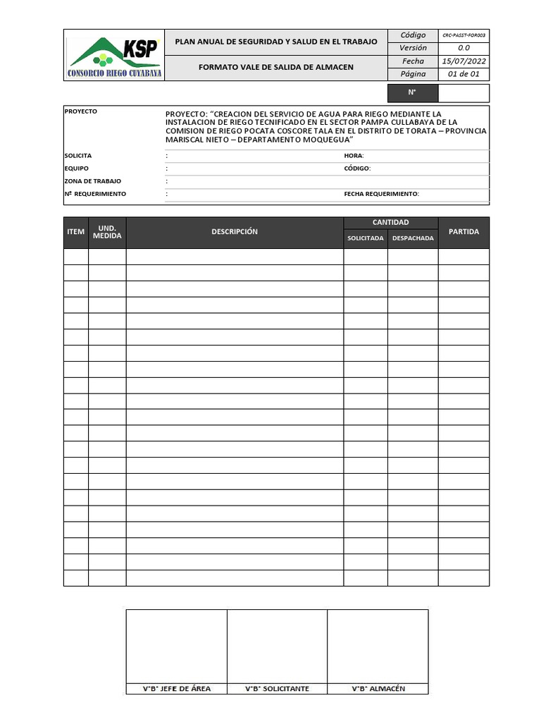 Anexo 03 Formato Vale de Salida de Almacen | PDF Anexo 03 Formato Vale de Salida de Almacen | PDF