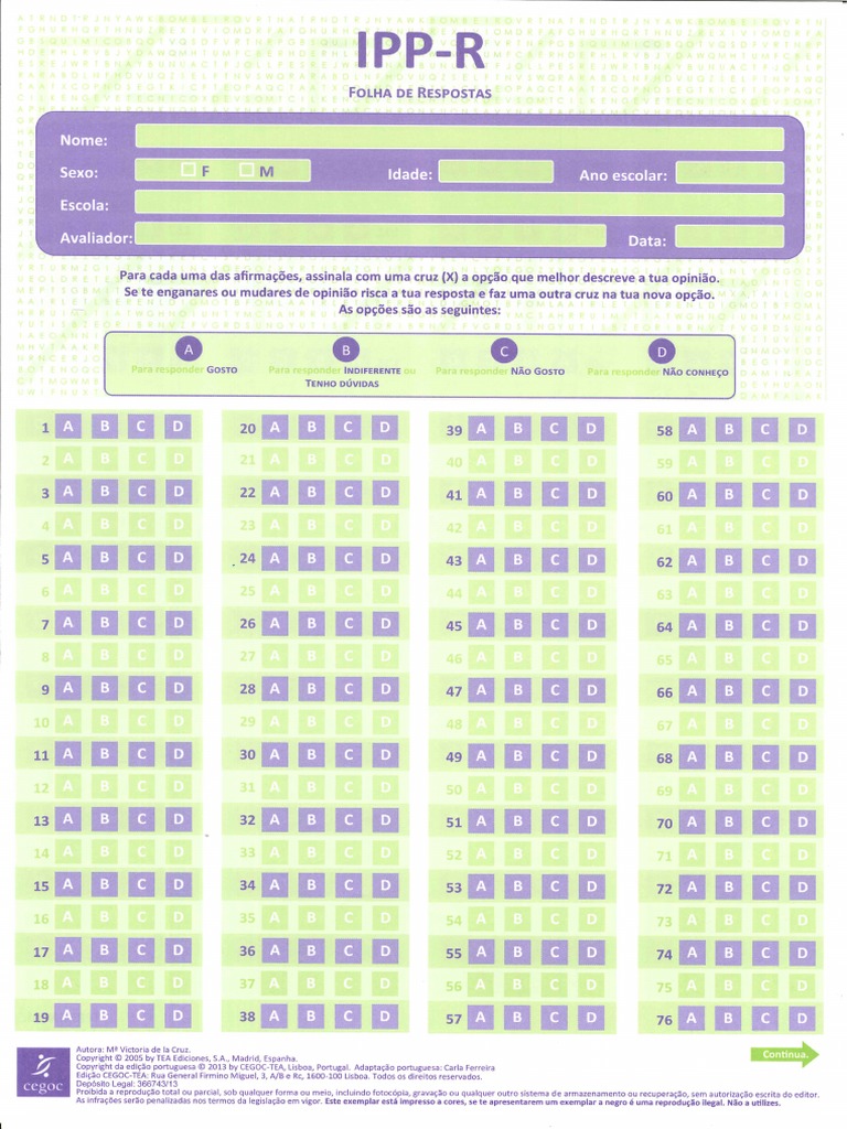 IPP-R - Folha de Resposta | PDF