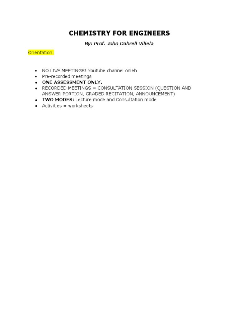 Chemistry For Engineers Notes | PDF