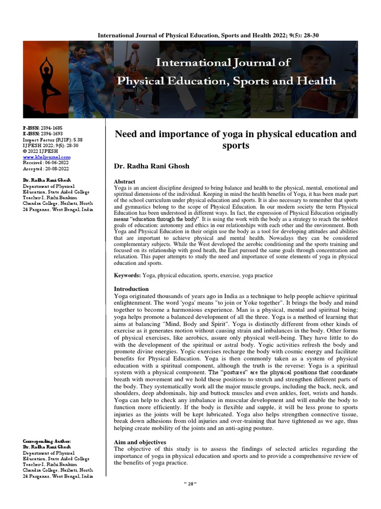 Need and Importance of Yoga in Physical Education and Sports | PDF ...