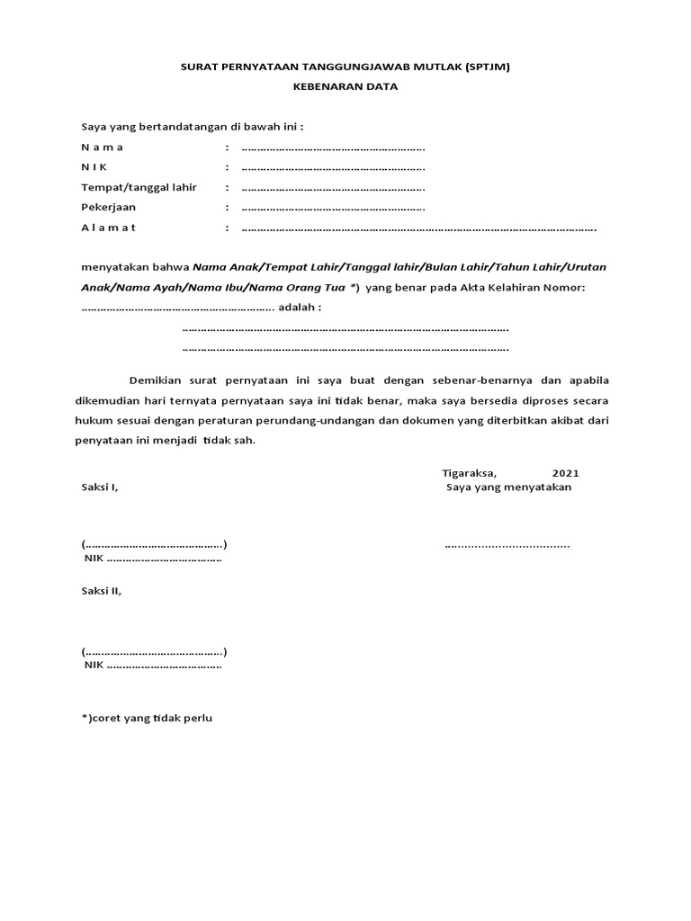 Salinan Dari Form Perbaikan Dan SPTJM Kebenaran Data | PDF