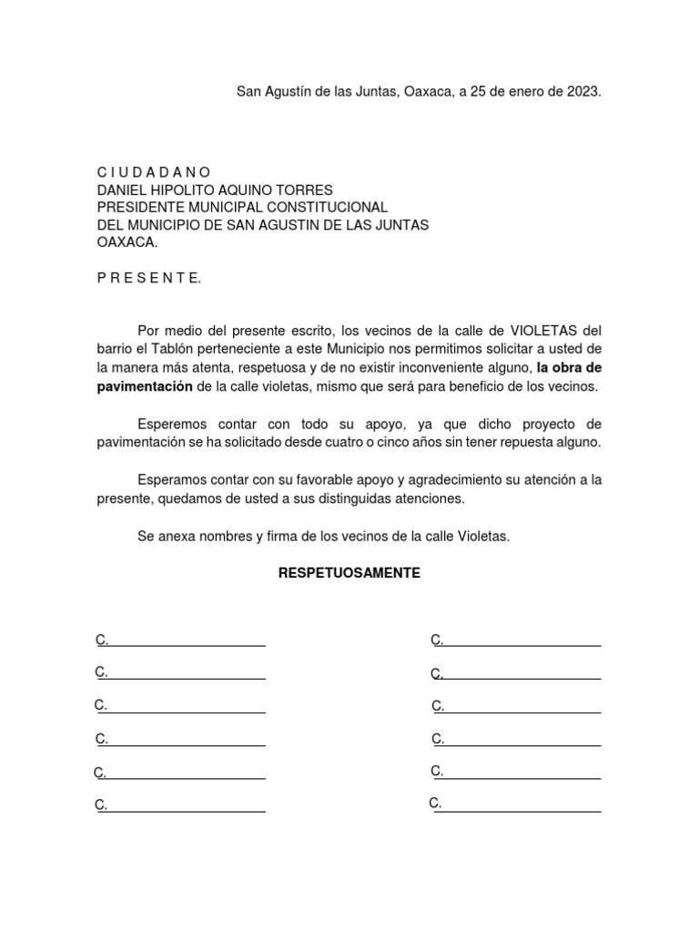 Solicitud Pavimentacion Pdf