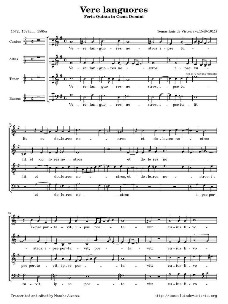 Vere Languores Nostros - Tomás Luis de Victoria | PDF