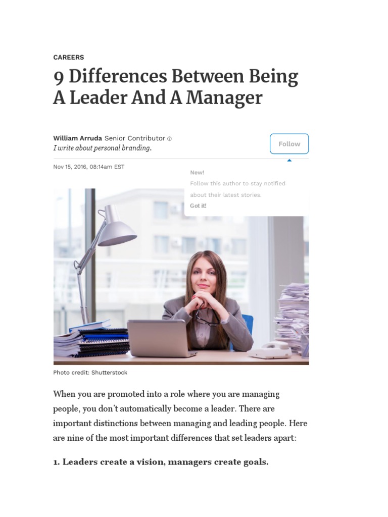 Reading. Forbes. 9 Differences Between Being A Leader and A Manager ...