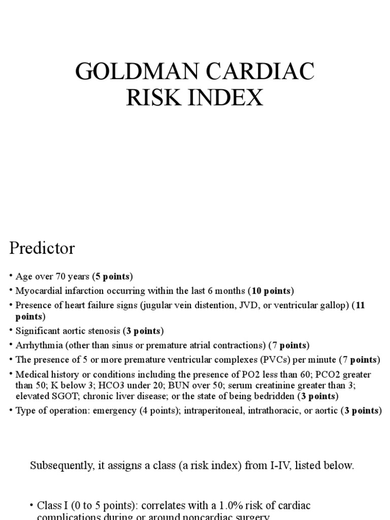 Goldman Cardiac Risk Index | PDF